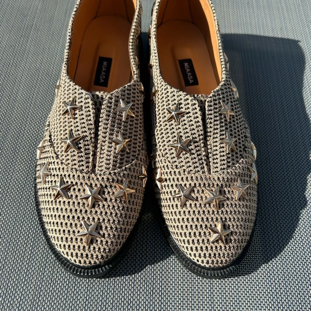 MIaasa | Shoes | Miaasa Gold Star Studded Woven Loafers Size 37 | Poshmark